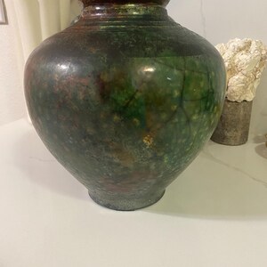 Vintage Raku Emerald Green Iridescent Signed Studio Pottery Vase - Etsy
