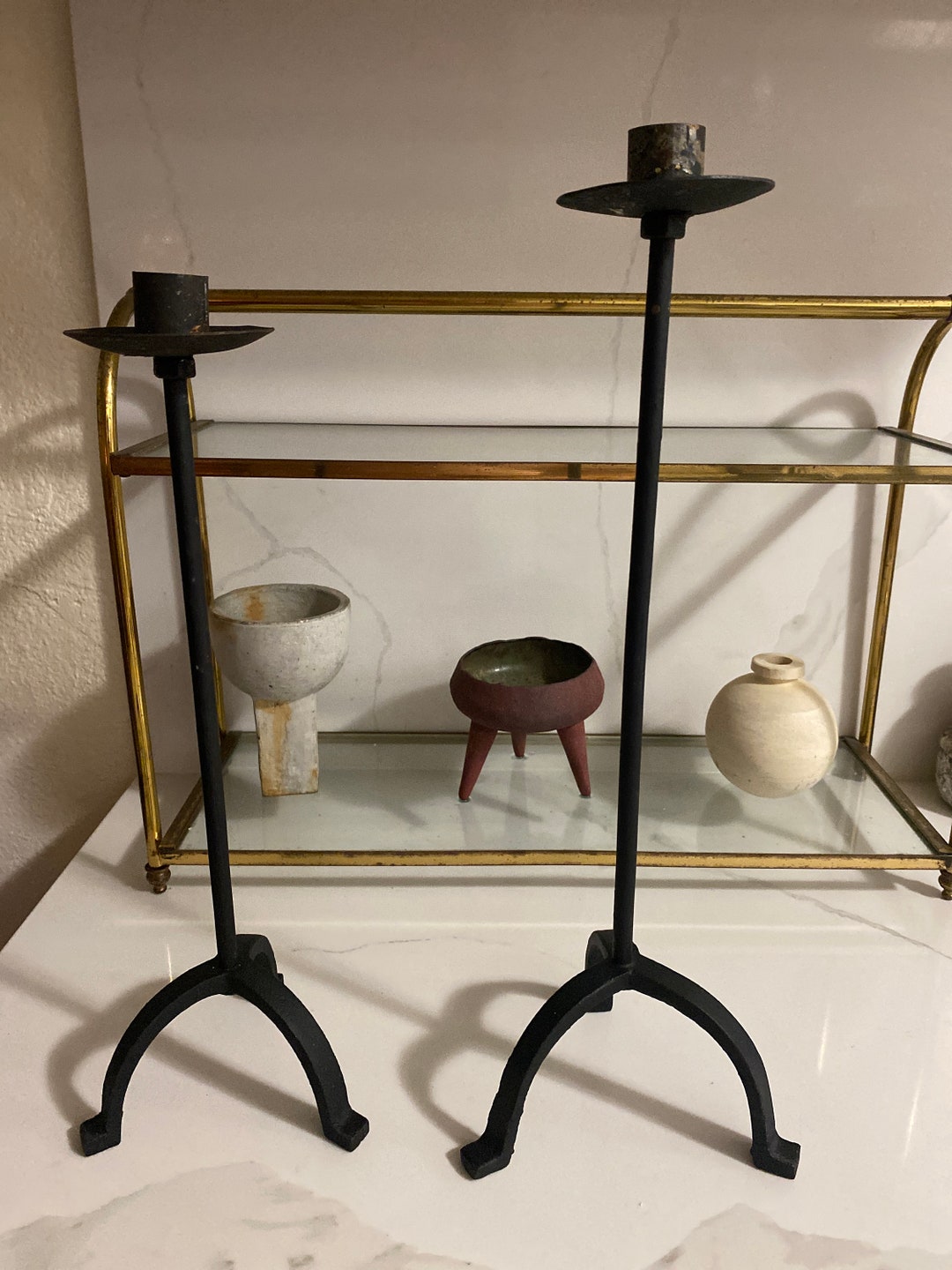 Authentic Vintage Iron Pair Black MCM Candle Holders - Etsy