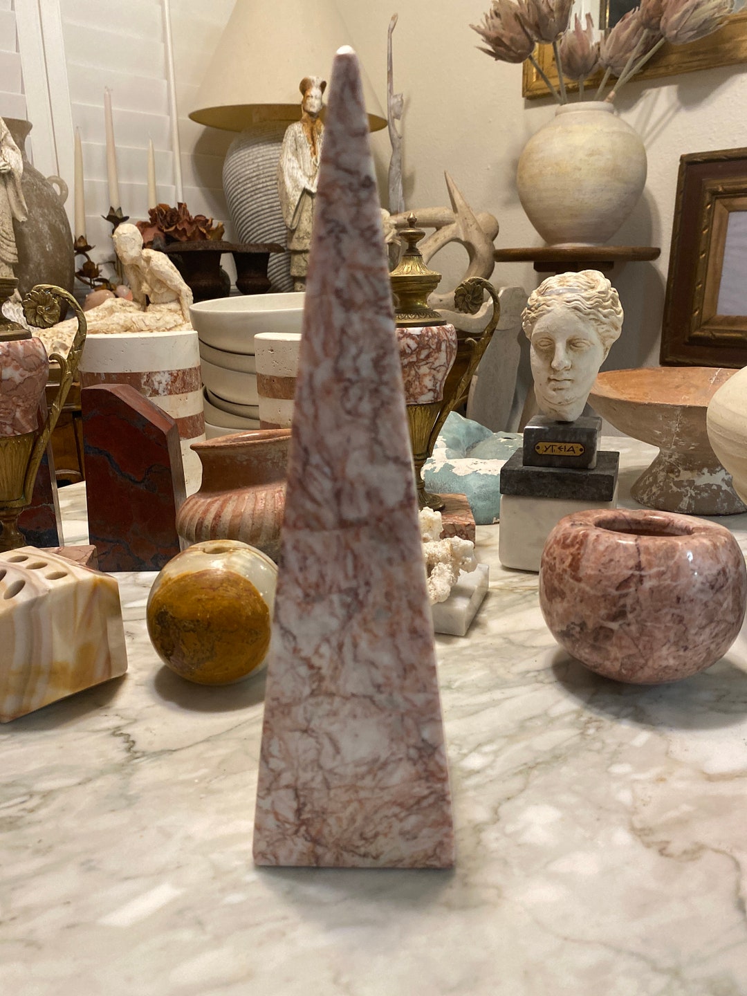 Vintage Solid Marble Pink Triangle Geometric Sculpture - Etsy