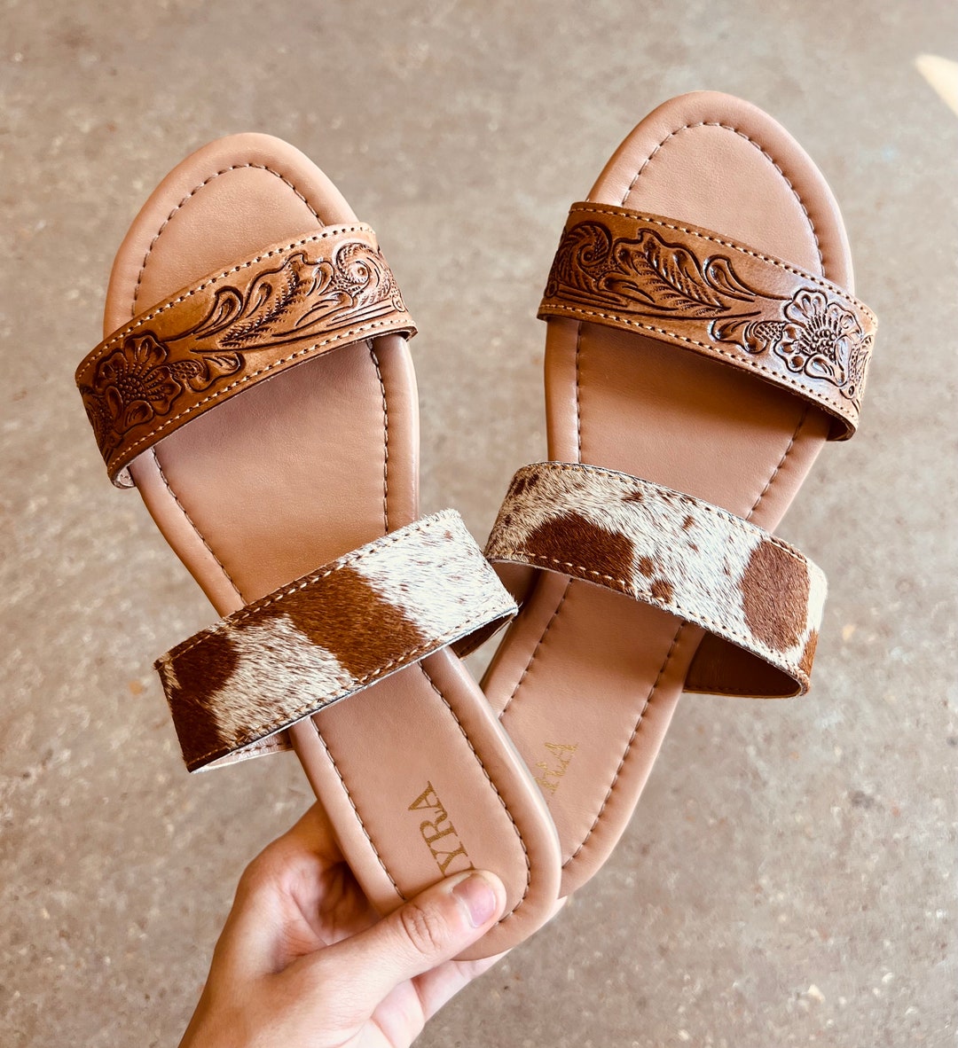 Leather & Cowhide Sandals Lena - Etsy