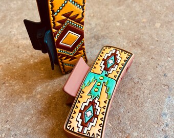 Western Tooled Leather Hair Claw - Etsy