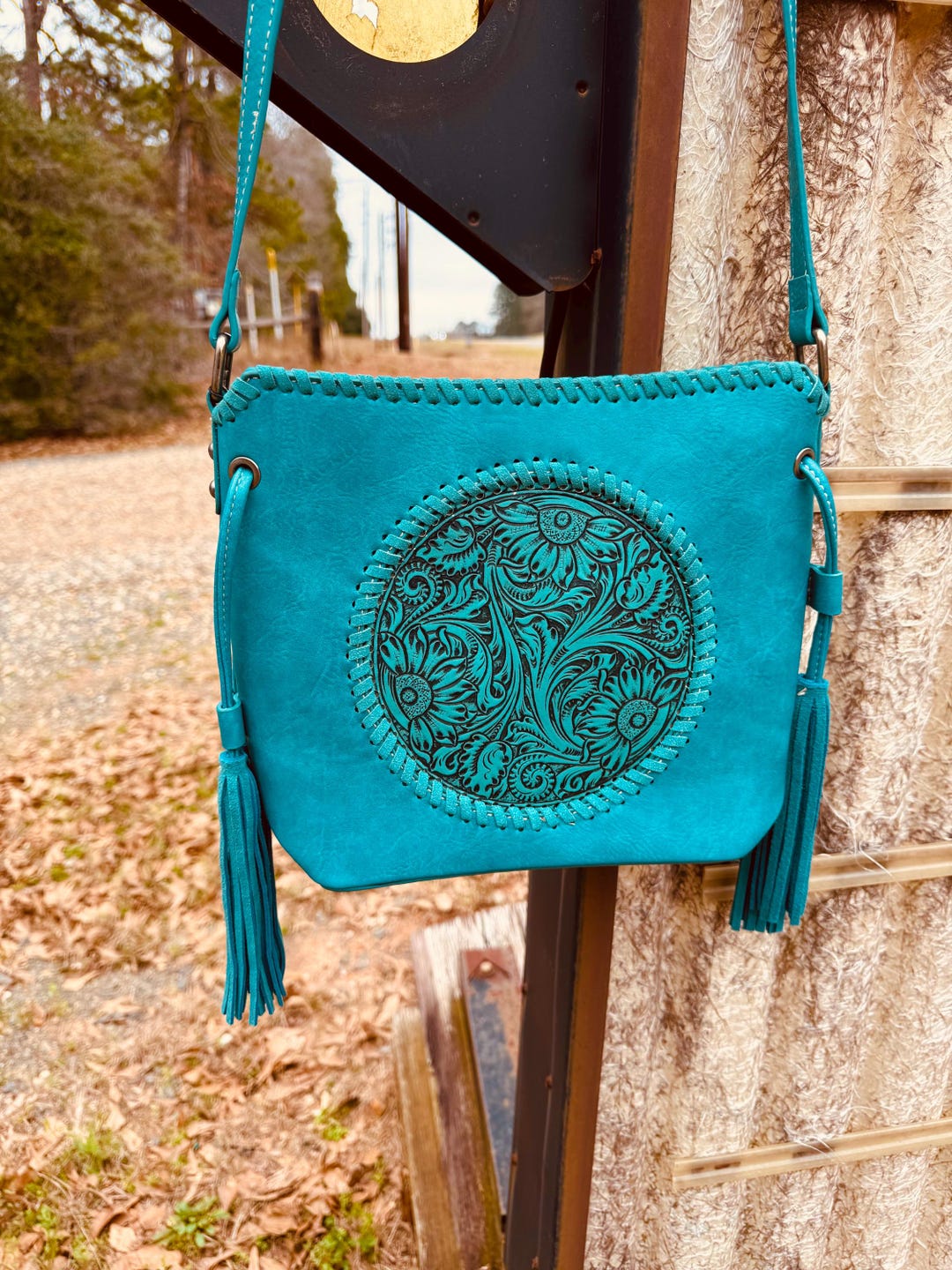 Turquoise Tooled Leather Purse - Etsy