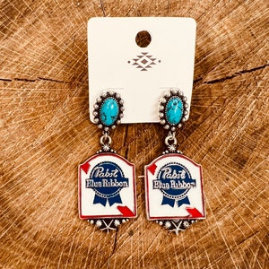 Turquoise Beer Logo Dangle Earrings - Etsy