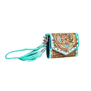 Turquoise Tooled Leather Wallet/wristlet - Etsy