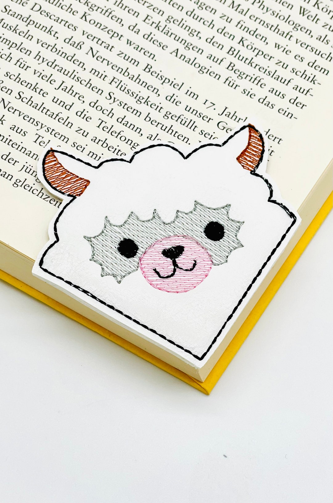 Alpaca Llama Corner Bookmark Faux Leather Embroidered Reading - Etsy