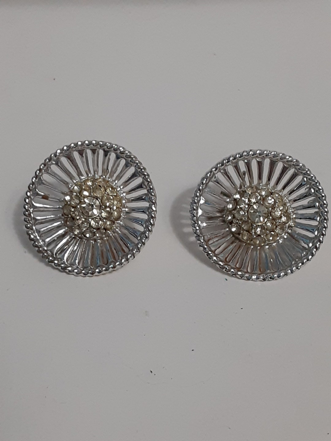 Pair of Mid Century Retro Judith Mccann Rhinestone Wing Back Earrings ...