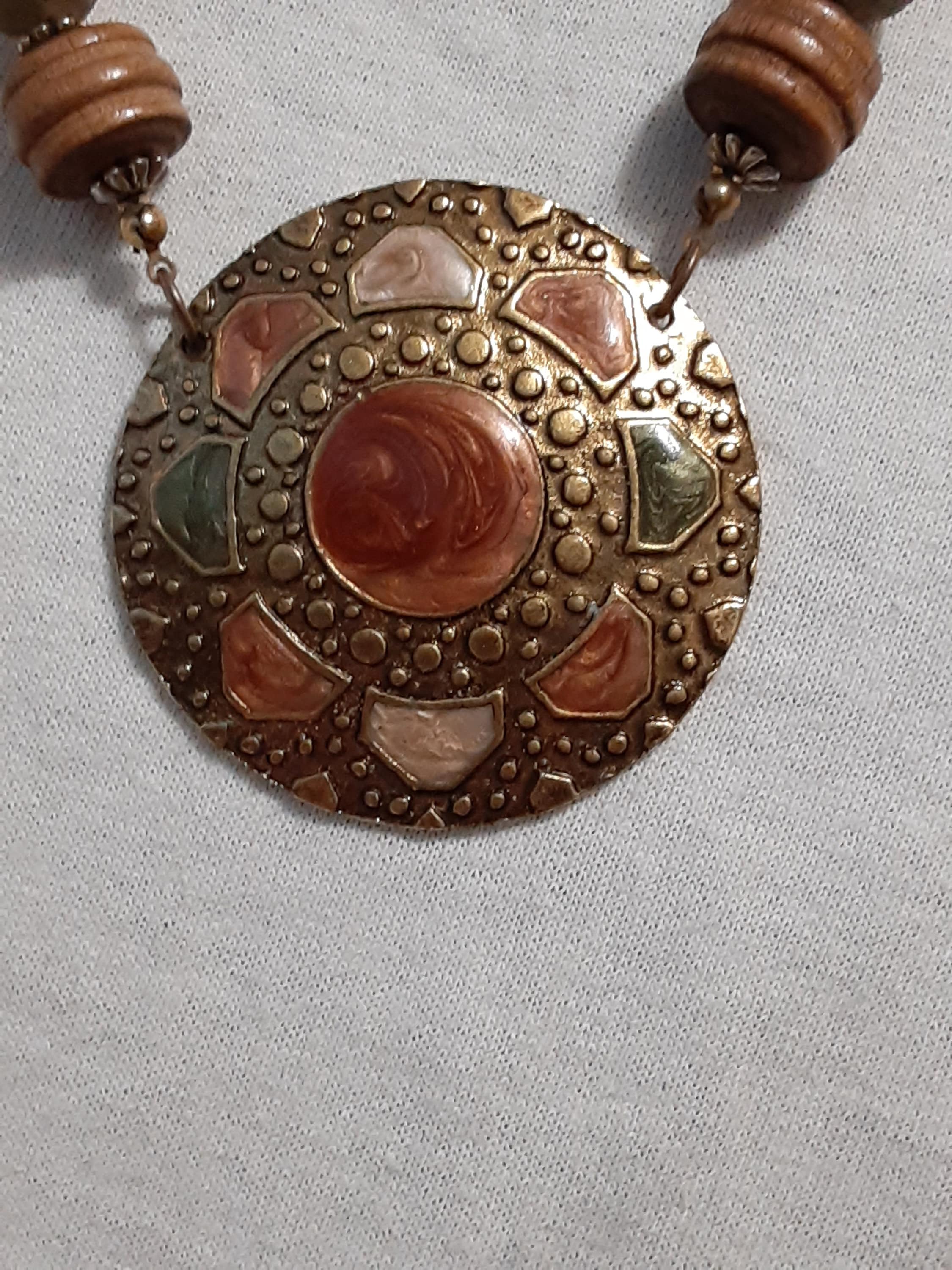 Vintage LR Signed Lady Remington Wood Bead Pendant Necklace 20" - Etsy
