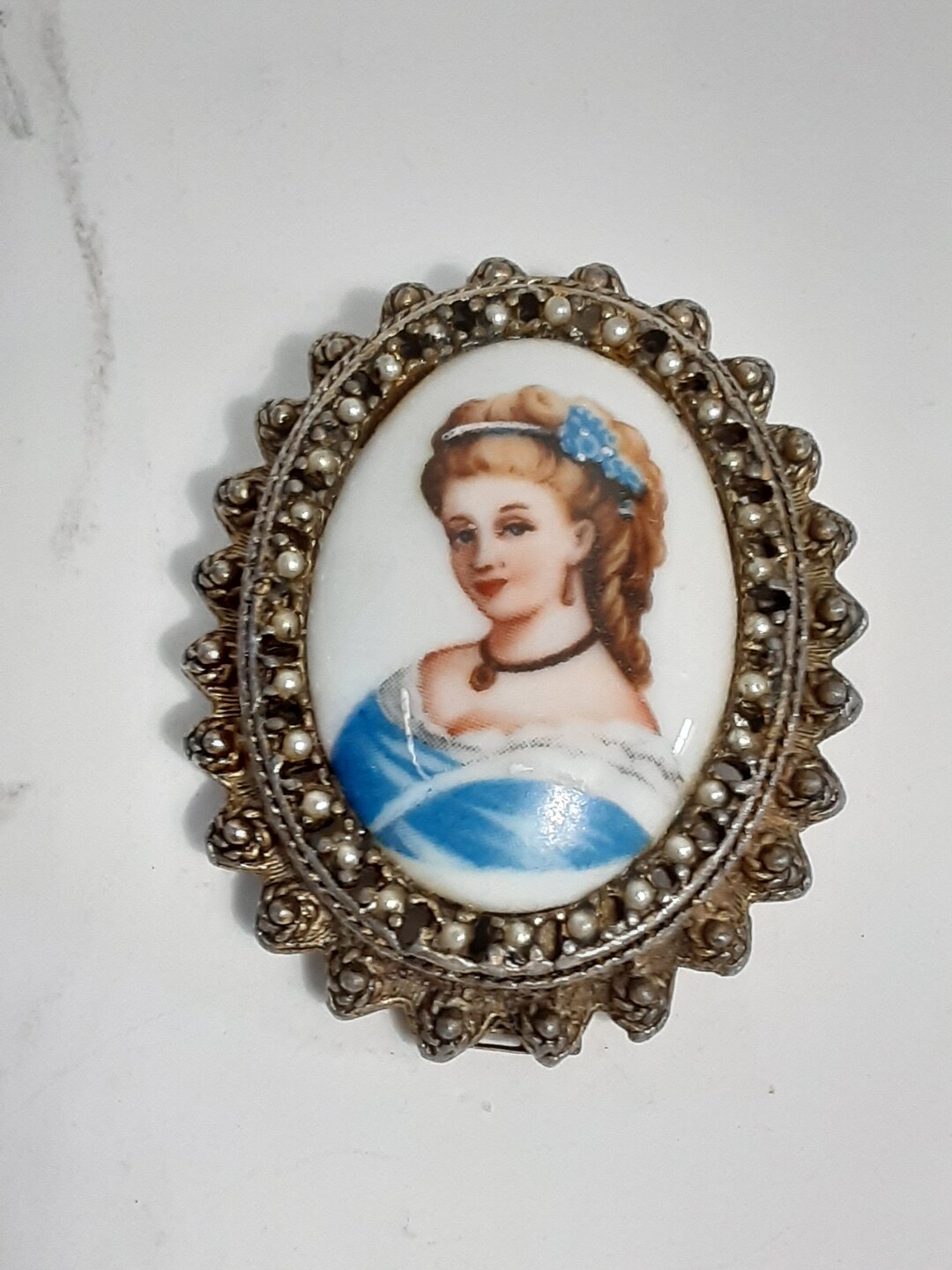 Vintage Victorian Lady Transfer Decorated Porcelain Brooch - Etsy