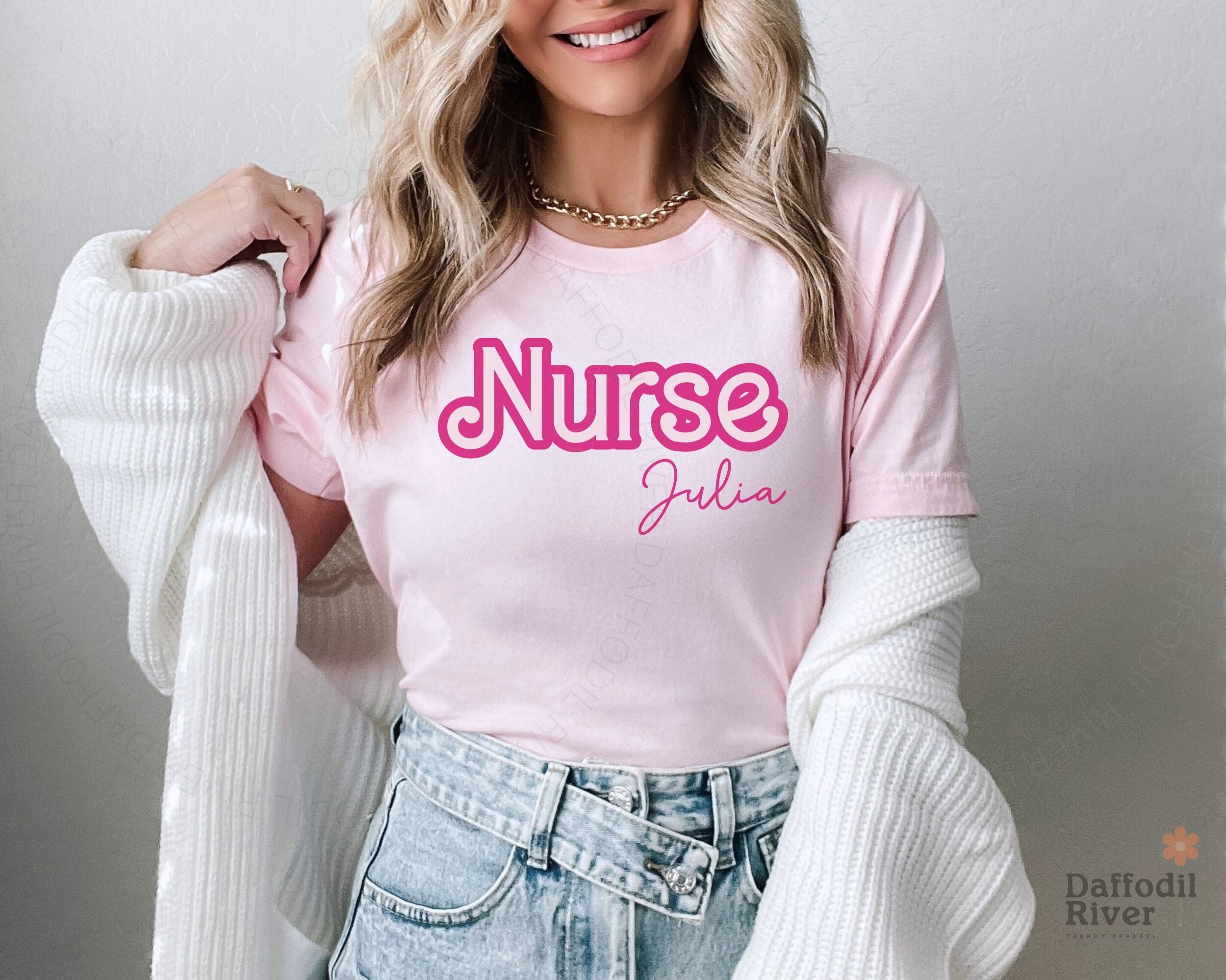 Personalized Nurse Shirt, Custom Pink RN Nurse T Shirt Practitioner ...
