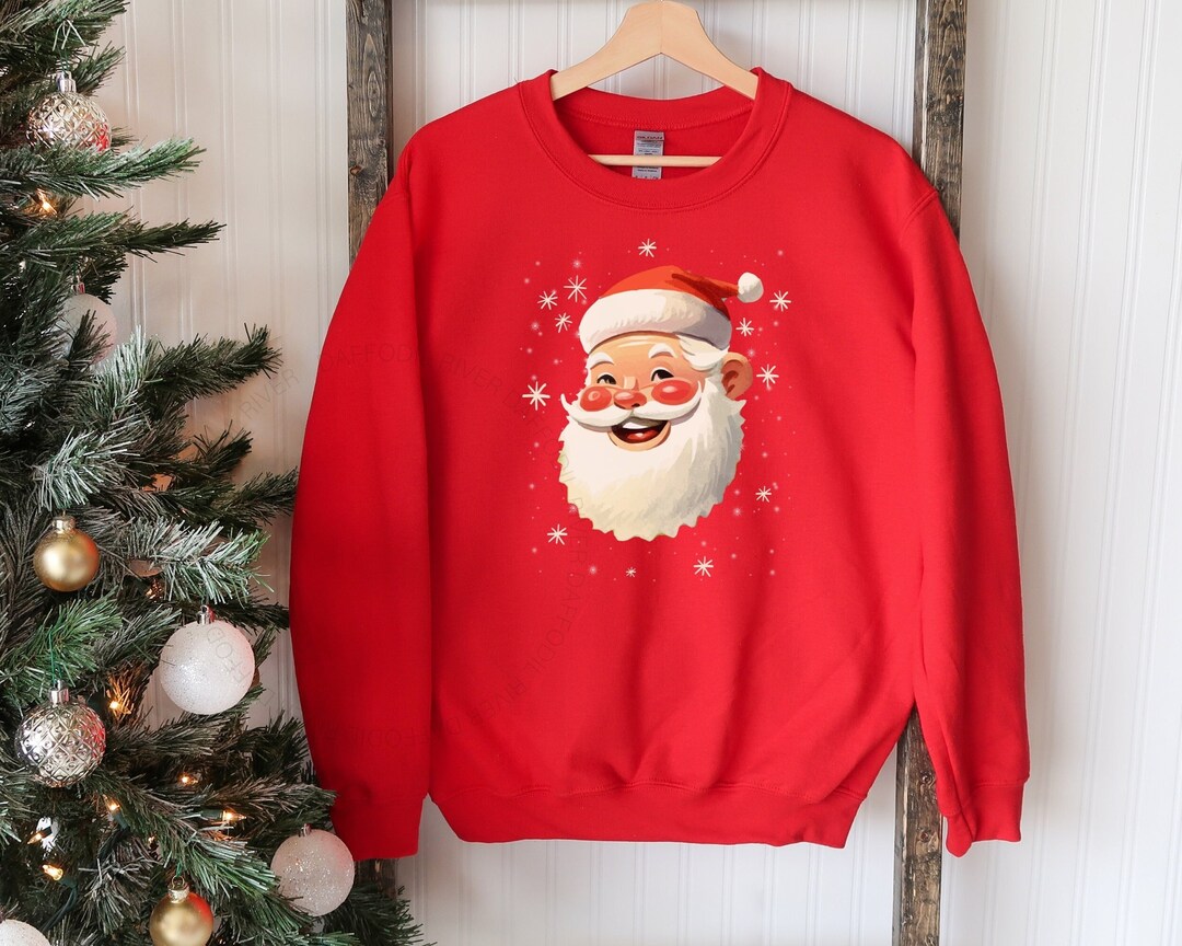 Retro Santa Claus Christmas Sweater, Red Holiday Crewneck, Christmas ...