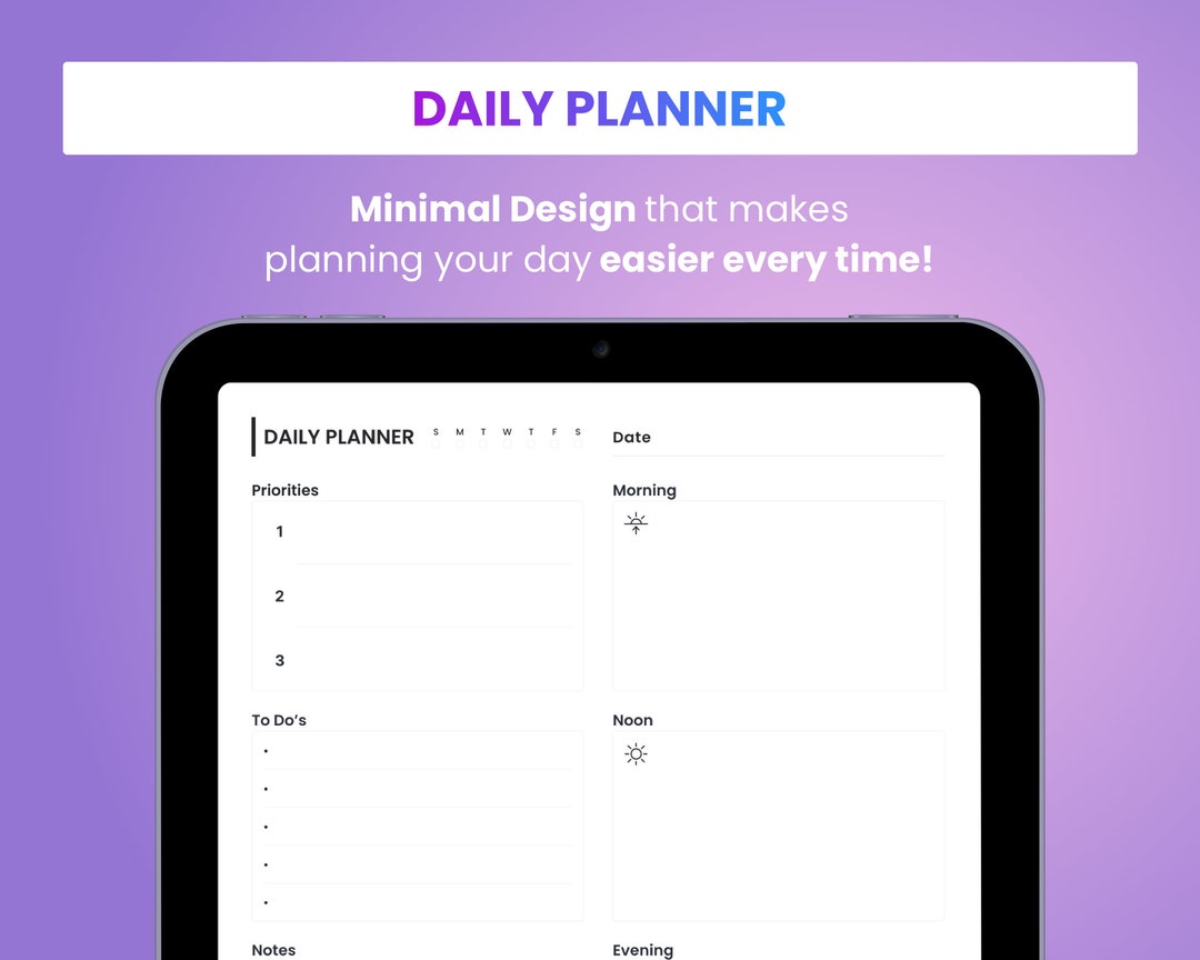 Daily Planner Digital Printable 4 Pdfs well-being Meal Plan Notes ...