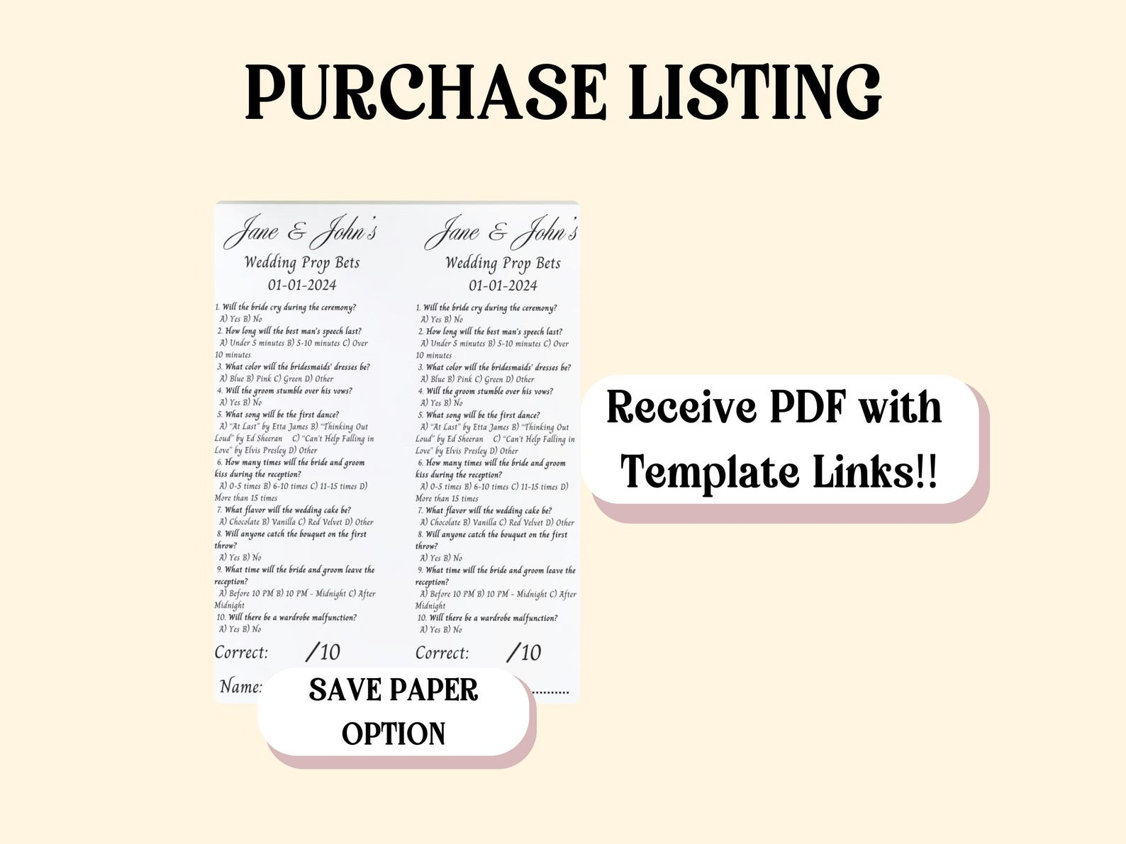 Wedding Prop Bets Template - Editable Canva Design for Fun and Unique ...