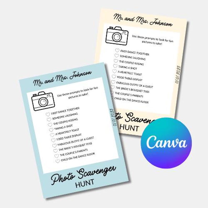Editable Wedding Photo Scavenger Hunt Canva Template, Instant Download ...