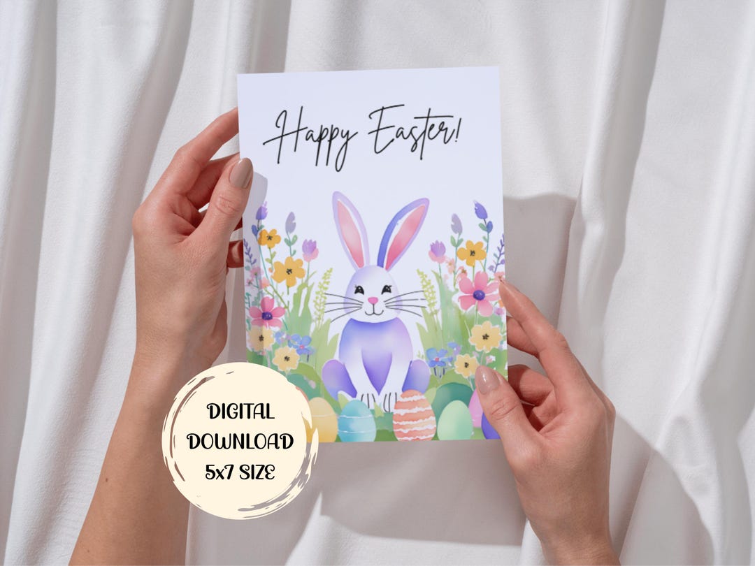 Happy Easter Bunny Card Printable Digital Download 5x7 Free Envelope ...