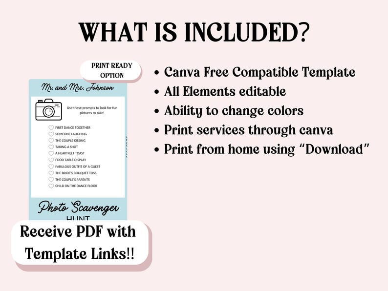Editable Wedding Photo Scavenger Hunt Canva Template, Instant Download ...
