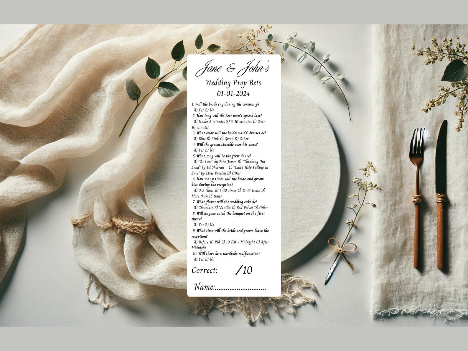 Wedding Prop Bets Template - Editable Canva Design for Fun and Unique ...