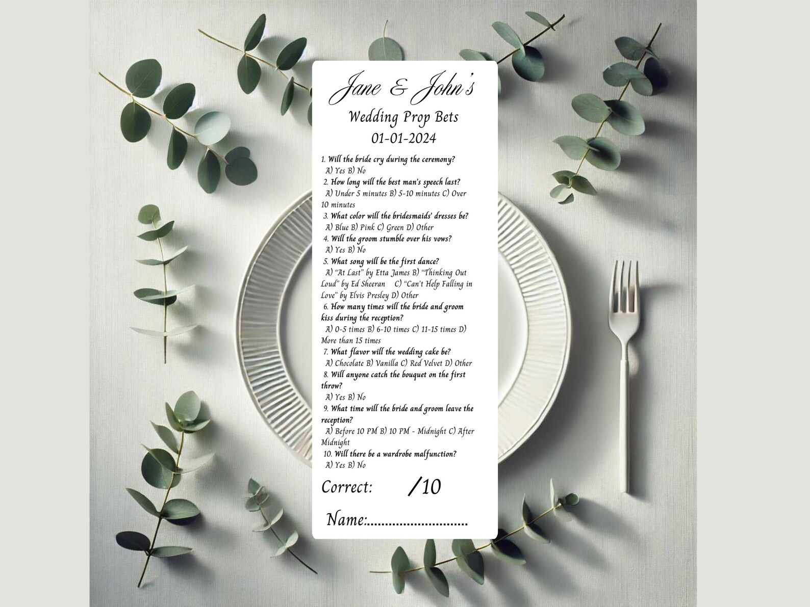 Wedding Prop Bets Template - Editable Canva Design for Fun and Unique ...
