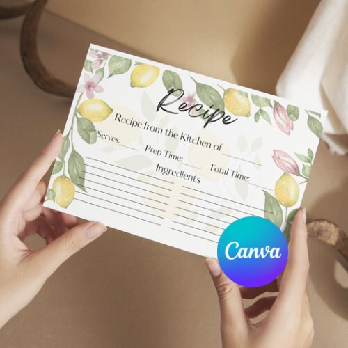 Lemon Recipe Card Template - Elegant Canva Design for Cooking and ...