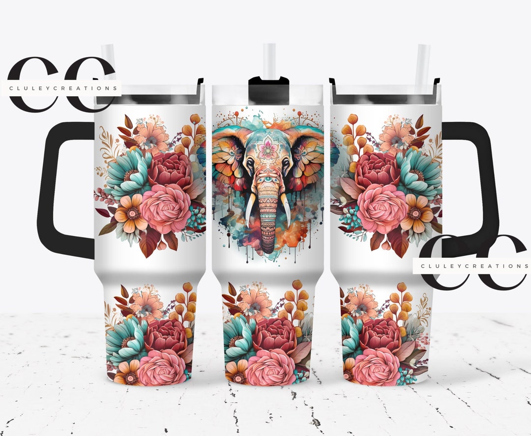 Stanley Dup 40oz Tumbler, Sublimation Design, Elephant and Floral ...