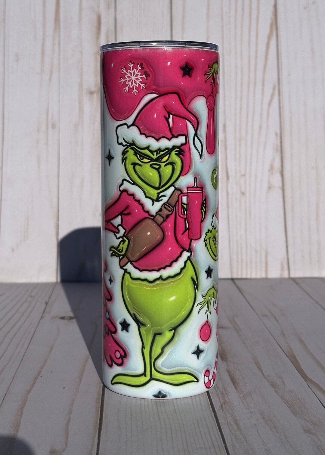 Grinchy 3D Sublimation Tumbler, Pink Grinch, 3D Effect, X-mas Cup, Hot ...