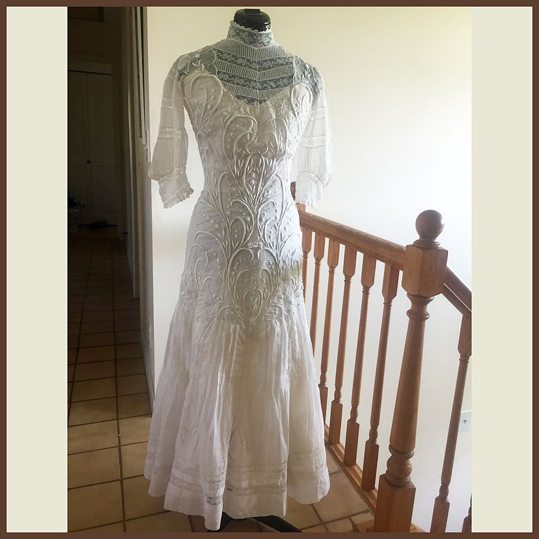 Antique Handmade Edwardian Batiste Cotton and Lace Full Length Dress - Etsy