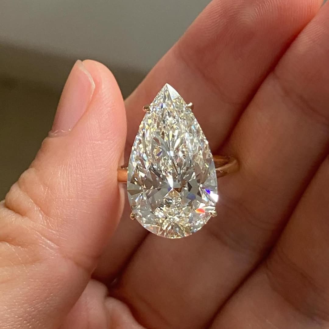 Handmade 5CT Pear Moissanite Solitaire Ring in 14kt Gold - Engagement ...