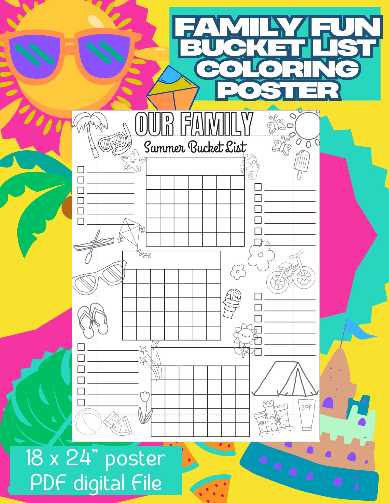 Family Summer Fun Bucket List Printable Poster 18x24” PDF With ...