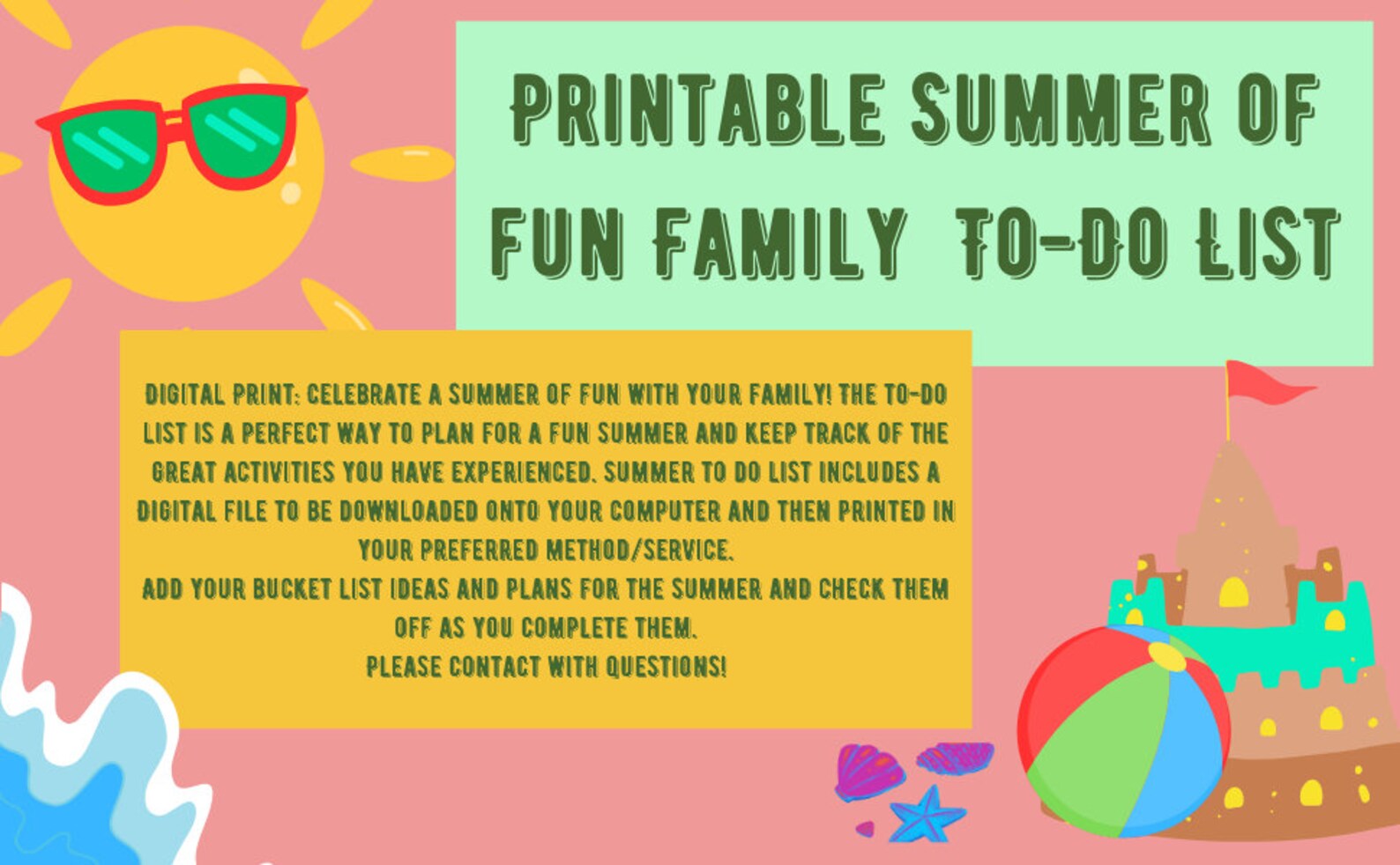 Printable | SUMMER OF FUN | Family Calendar | Wall Poster | to Do List ...