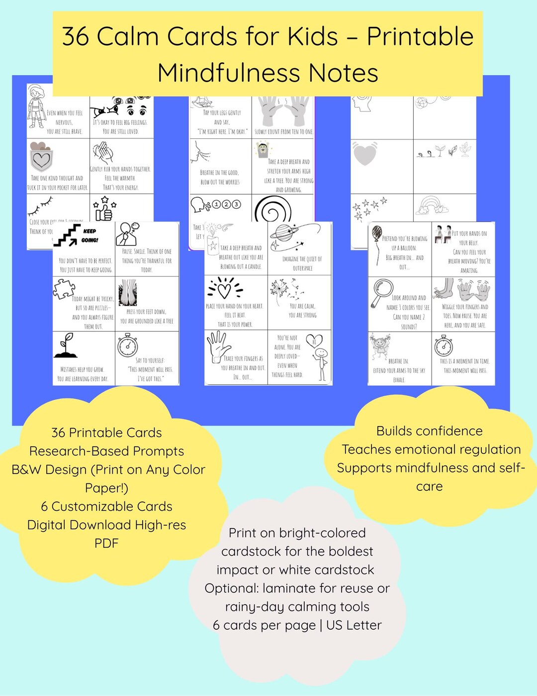 Mindfulness Cards for Kids: 36 Printable Lunchbox Notes (PDF) - Etsy