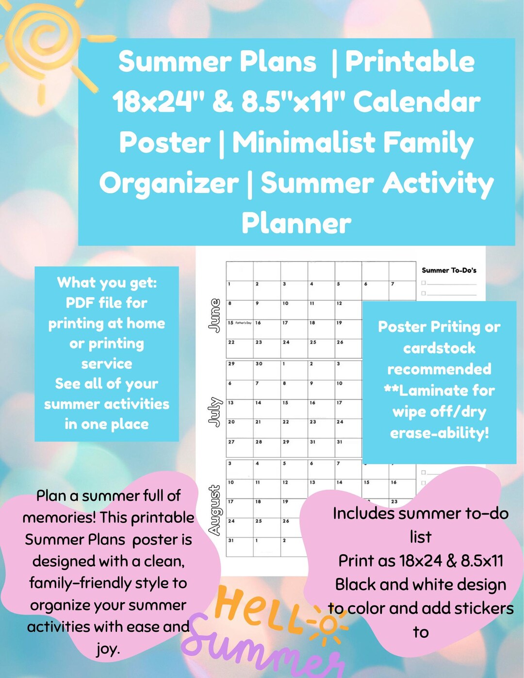 Summer Plans Calendar Poster | Minimalist Family Organizer (digital ...