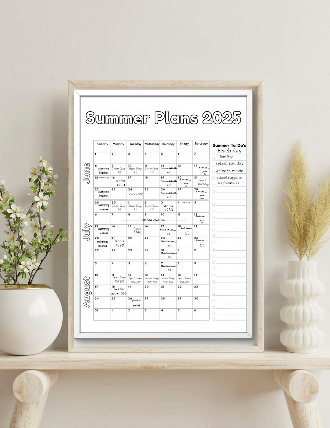 Summer Calendar 2025 Printable | Summer Plans Poster | 3-month Family ...