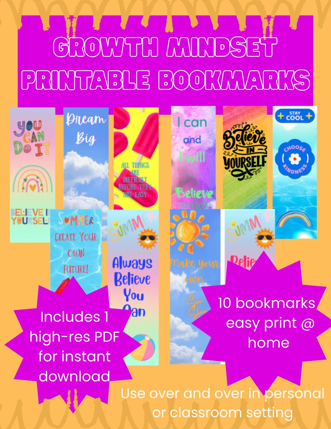 10 Summer Growth Mindset Bookmarks | Printable Bookmarks for Students ...