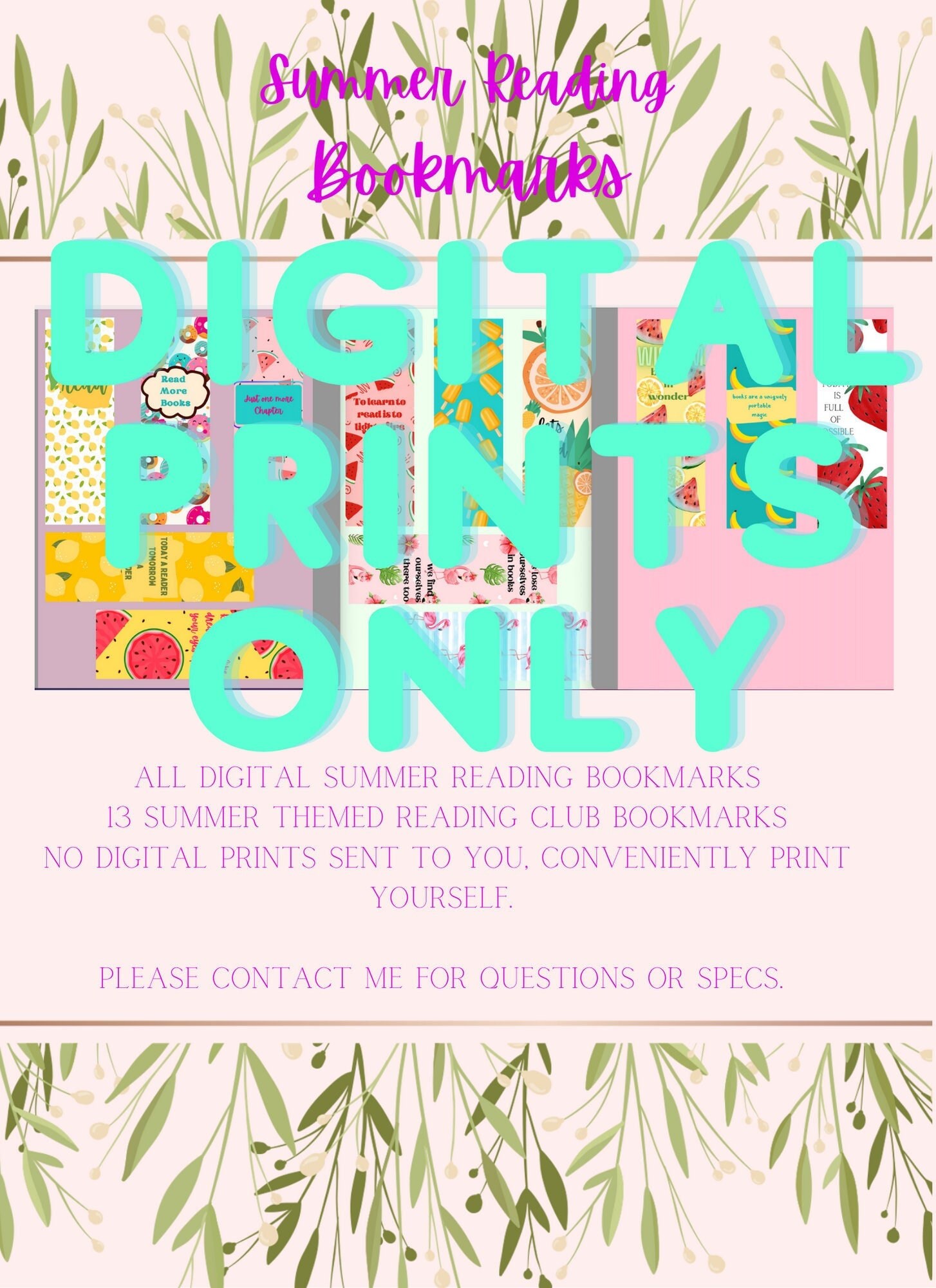 Digital Bookmarks Summer Themescute Printable Bookmarks - Etsy