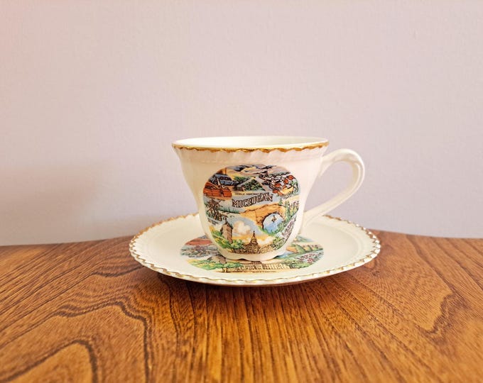 Vintage Michigan Souvenir Cup & Saucer Set - Etsy