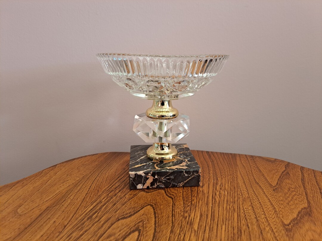 Vintage Glass, Brass & Marble Compote Candy Centerpiece Dish - Etsy
