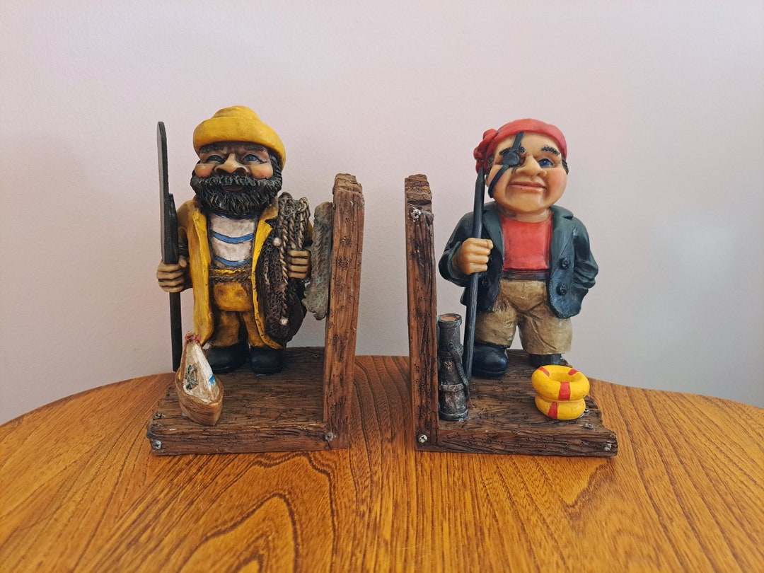 Vintage Pirate & Fisherman Resin Bookends - Etsy