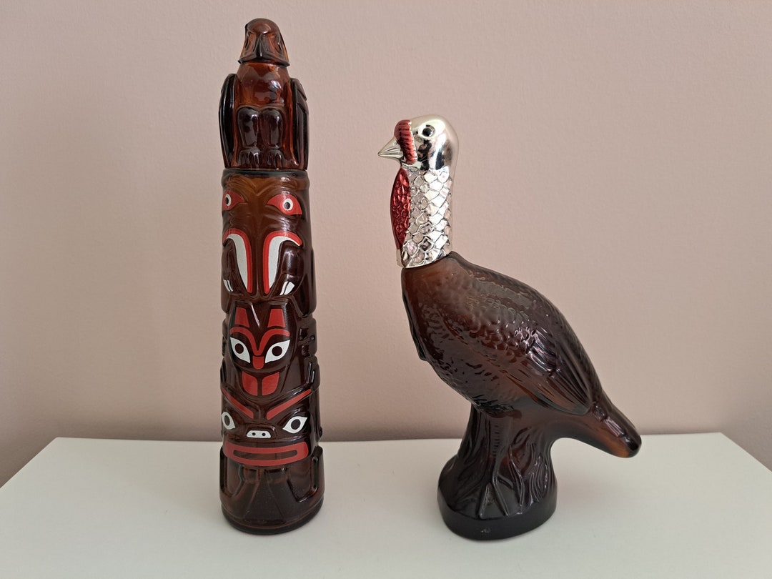 Avon Amber Glass Totem Pole & Wild Turkey Vintage Bottles Decanters - Etsy
