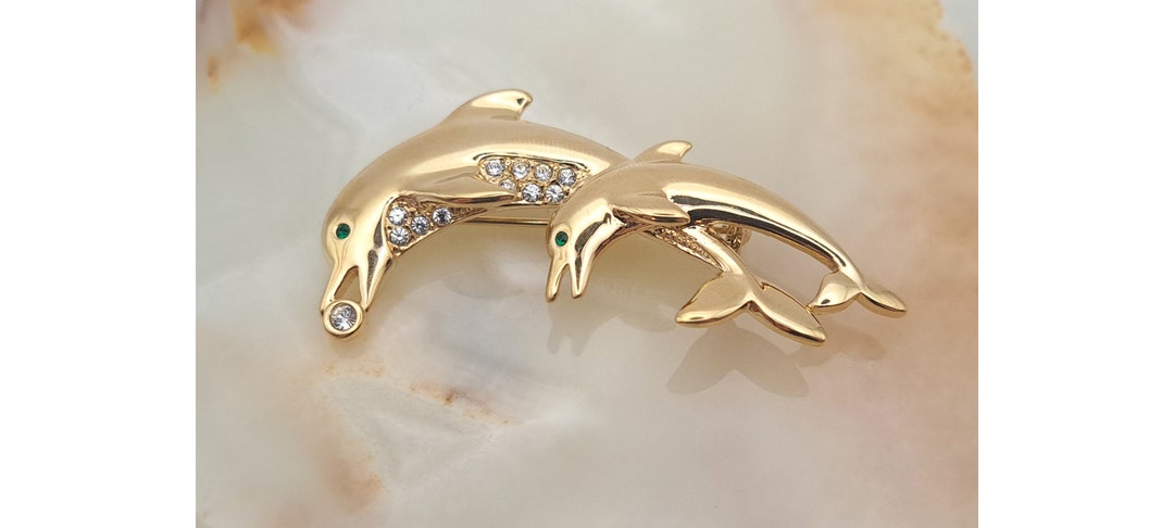 Vintage BJ Beatrix Gold Tone Dolphin Rhinestone Brooch Pin - Etsy