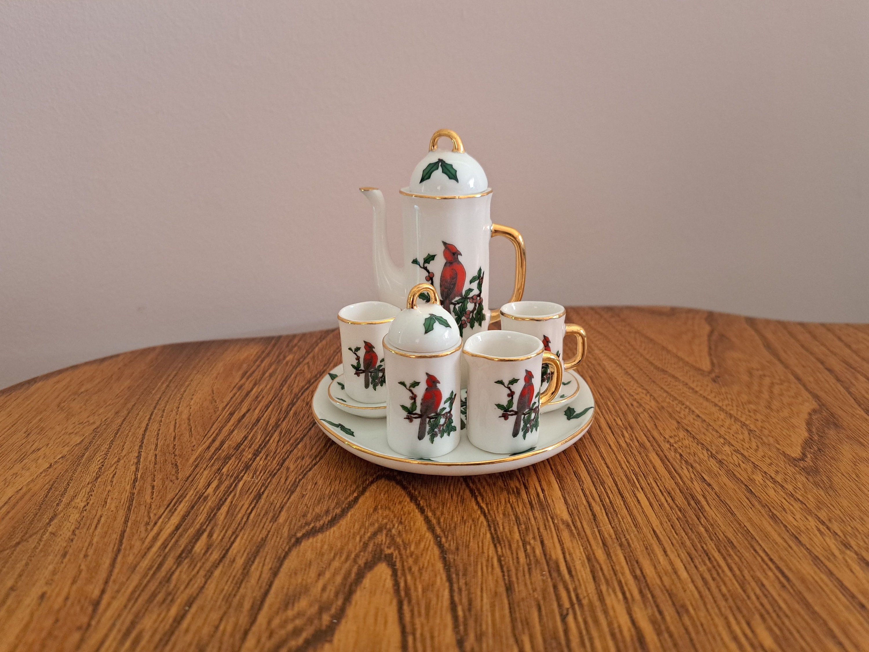 Cardinal & Holly Porcelain Ten Piece Miniature Tea Service Set Vintage ...