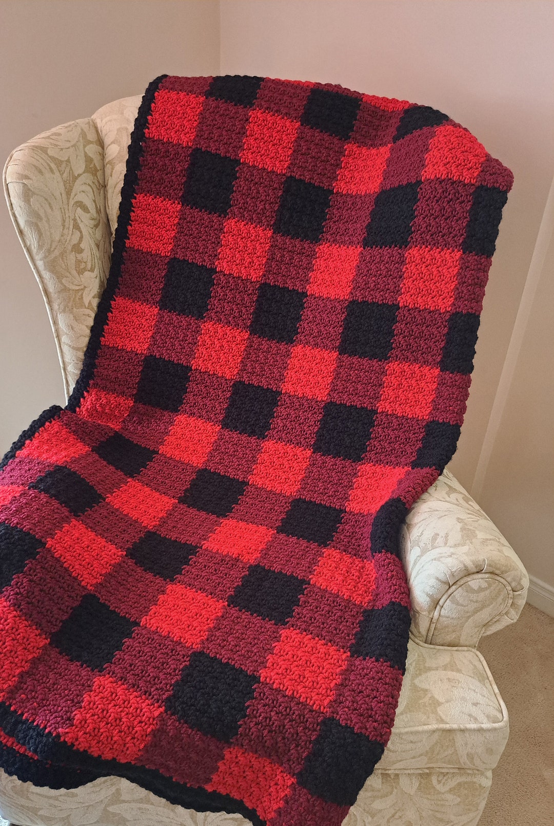 Handmade Red Buffalo Plaid Crochet Throw Blanket 54" X 54" - Etsy