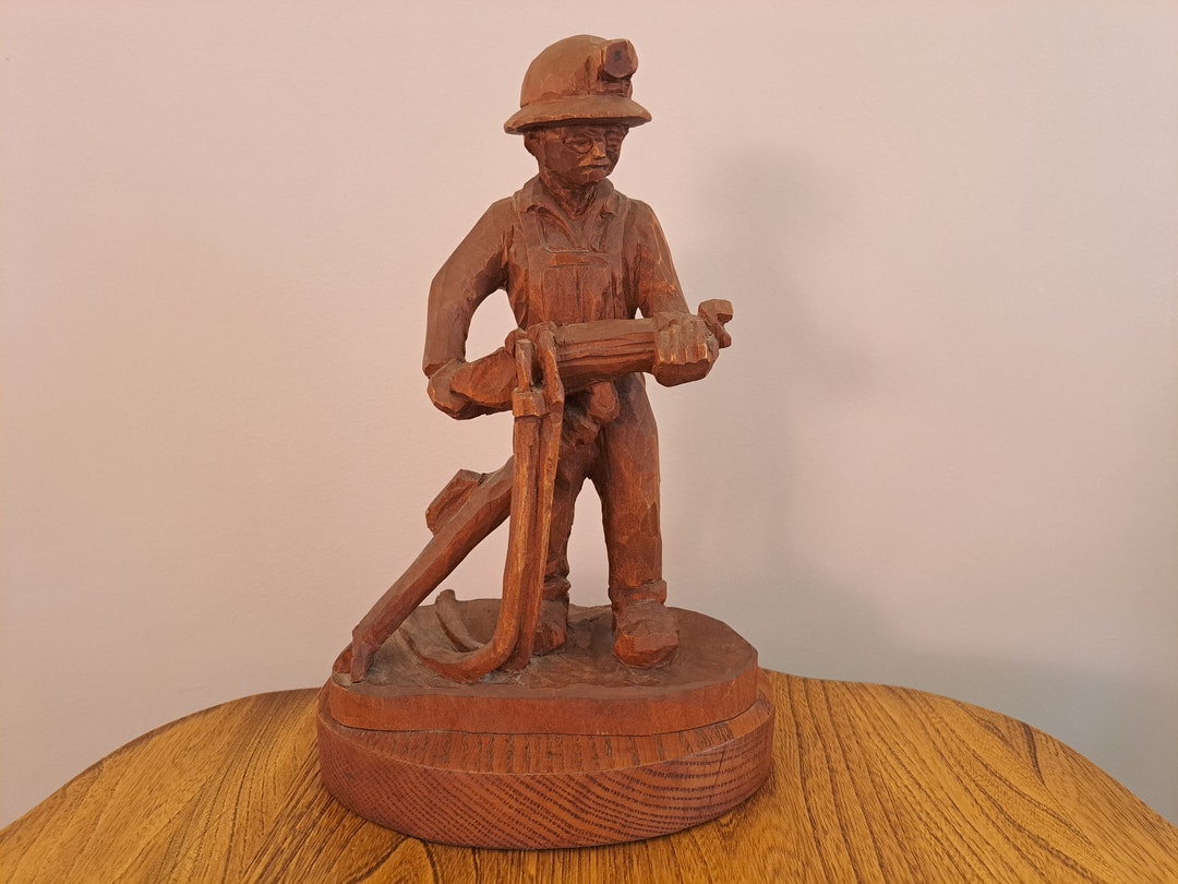 Carved Wood Miner Sculpture Vintage Charles Paxy Carving - Etsy