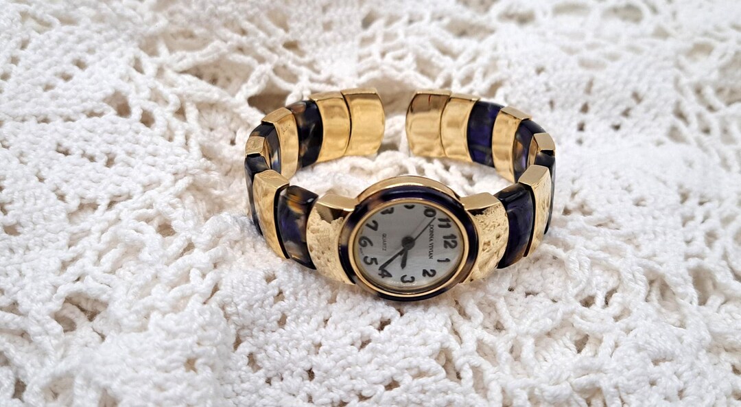 Donna Vivian Vintage Blue Tortoise & Gold Cuff Watch - Etsy