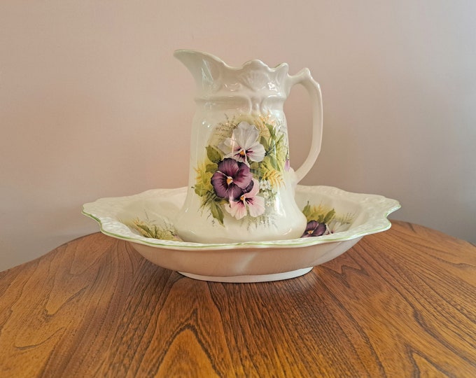 James Kent England Pansy Pitcher & Basin Vintage Old Foley Set - Etsy