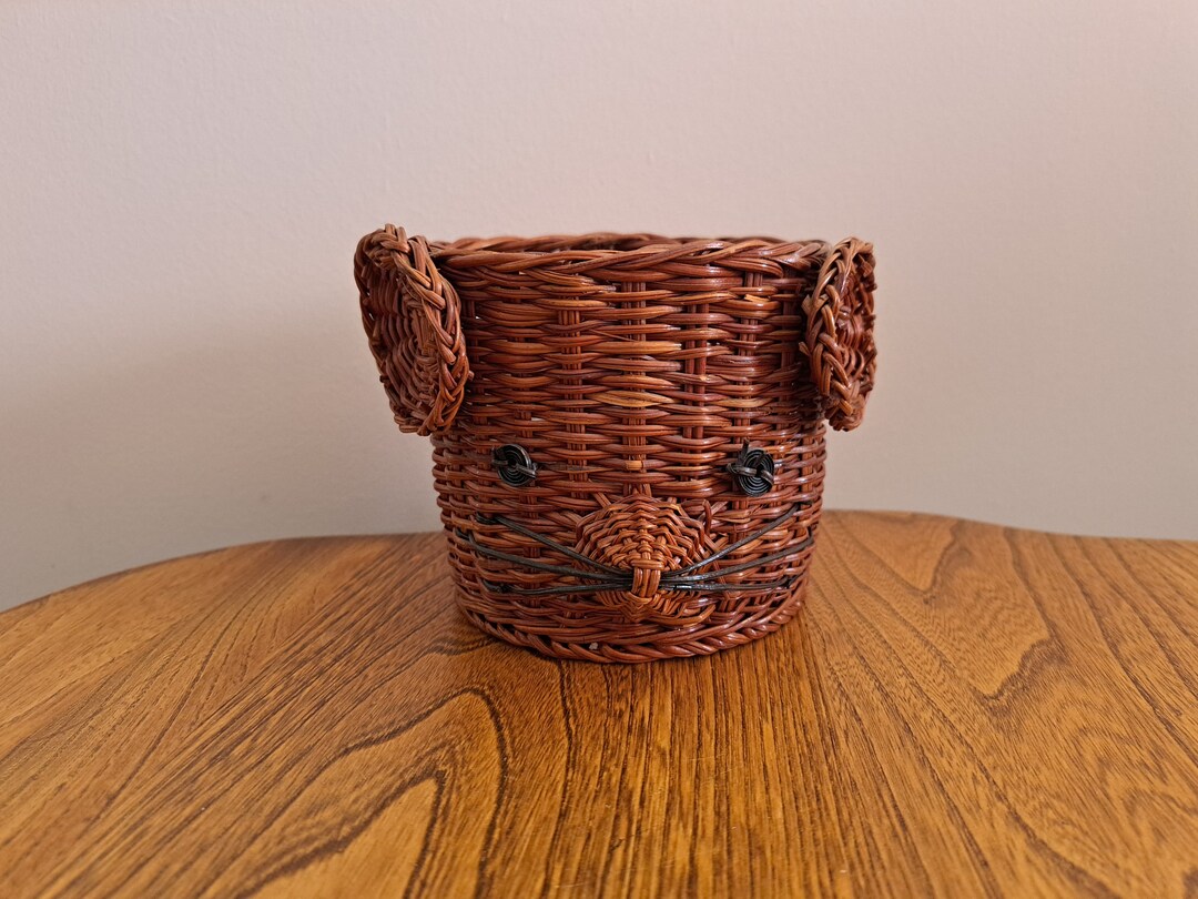 Vintage Brown Wicker Mouse Basket Planter - Etsy