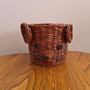 Vintage Brown Wicker Mouse Basket Planter - Etsy