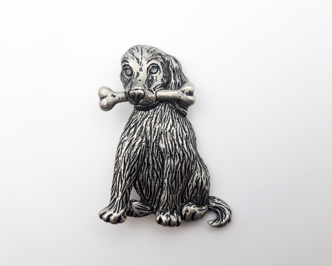 Vintage Pewter Pin Dog With A Bone Brooch - Etsy