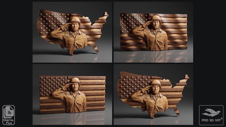 USA Flag and Map - Soldier - Pack - CNC Files for Wood, 3D STL Models ...