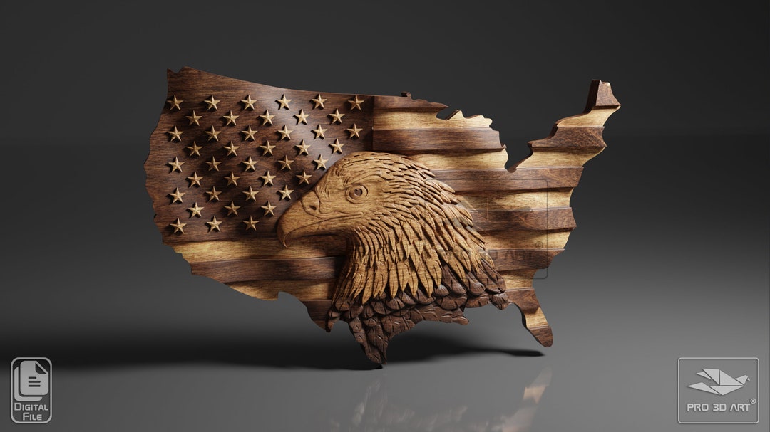 USA Wavy Map and Flag - Eagle - CNC Files for Wood, 3D STL Model - Etsy