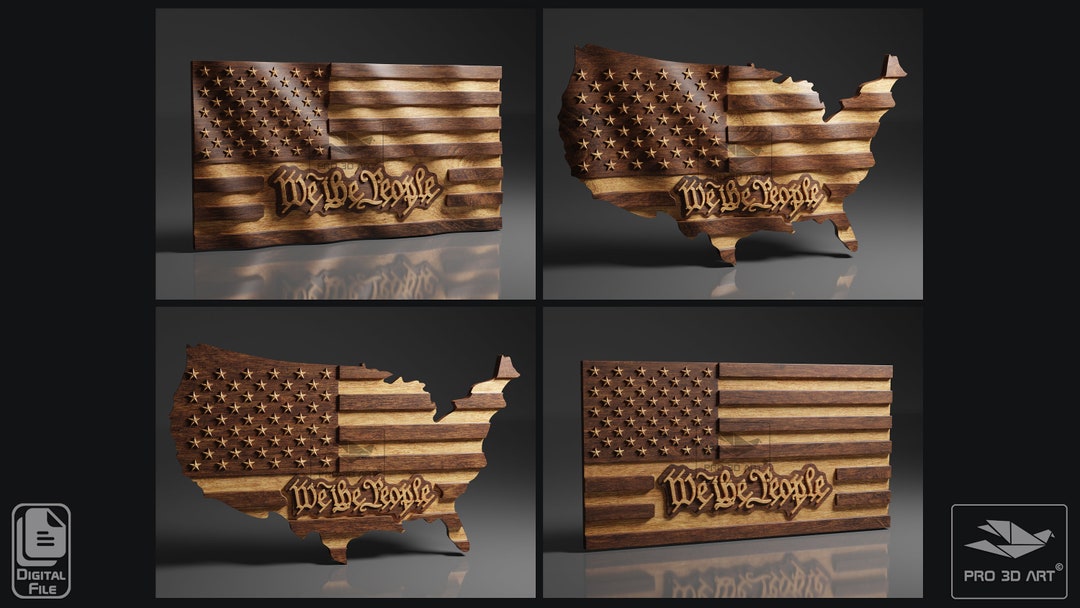 USA Flag and Map - We the People - Pack - CNC Files for Wood, 3D STL ...