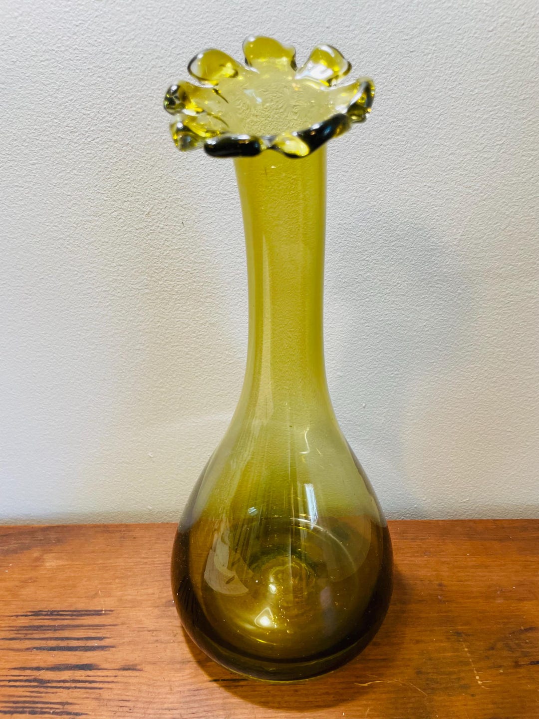 Vintage Blenko Green Glass Flower Vase - Etsy